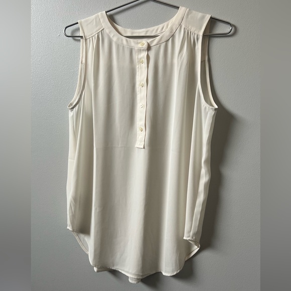 LOFT | Tops | Loft White Button Sleeveless Sheer Top | Poshmark